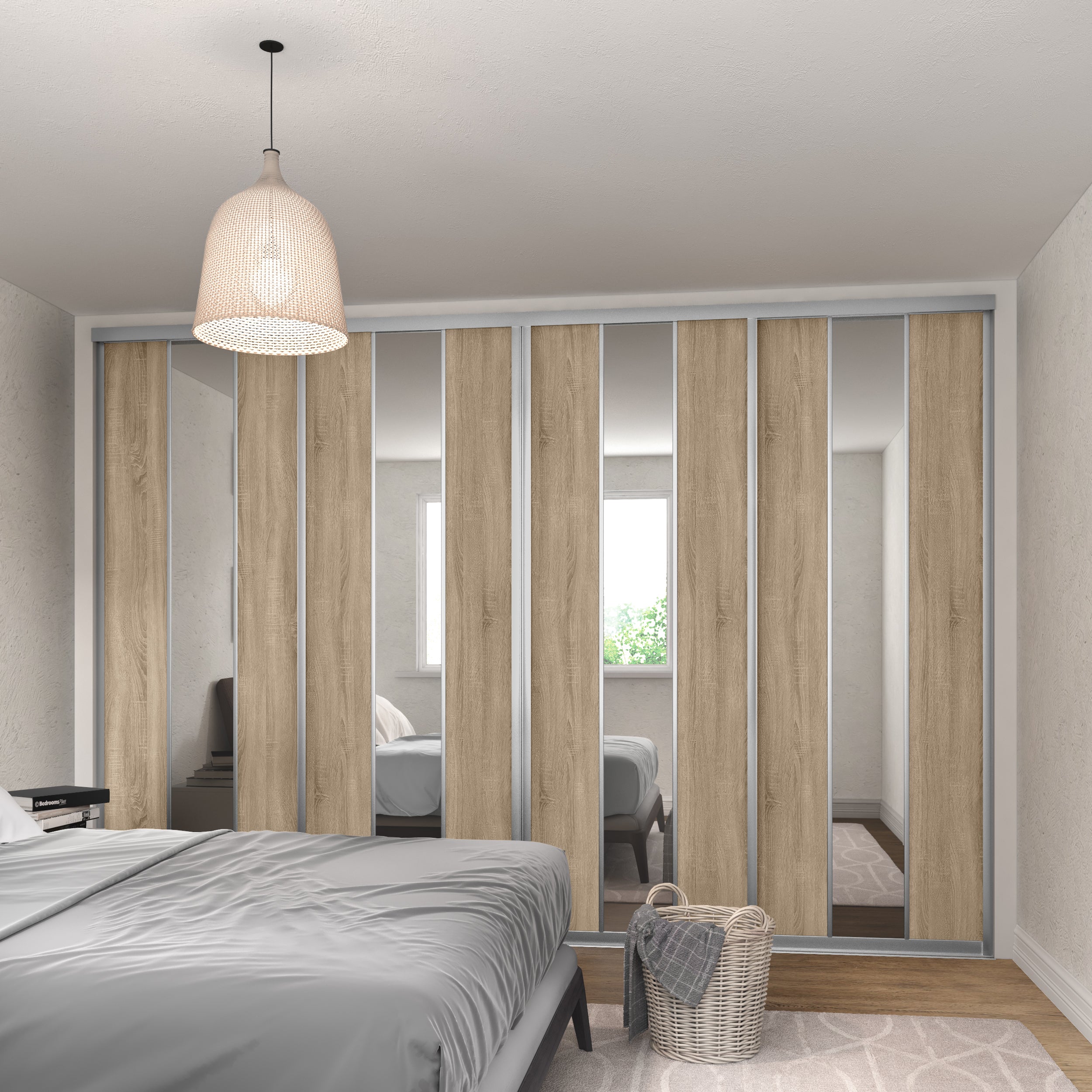 Satin Silver Curve Sliding Wardrobe Door Kit - 4 Door Verti Design - M
