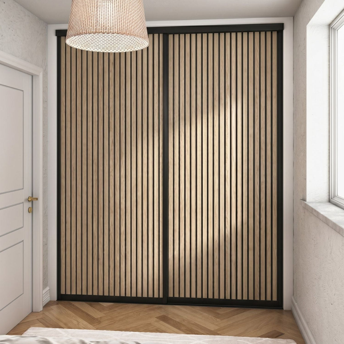 Supreme Matt Black Frame With Oak Acoustic Panel Sliding Door Kit - 2 ...